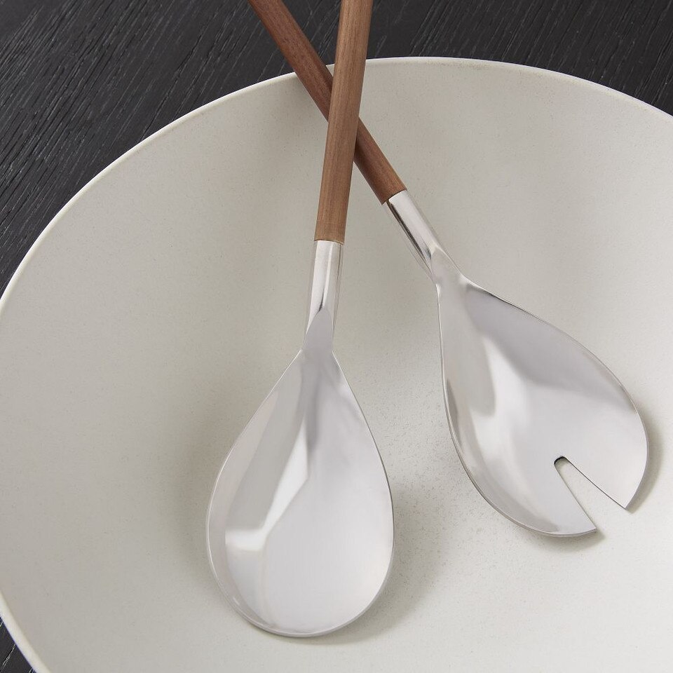 Tira Wood & Metal Salad Servers - Artisanal Dining Set | West Elm UK